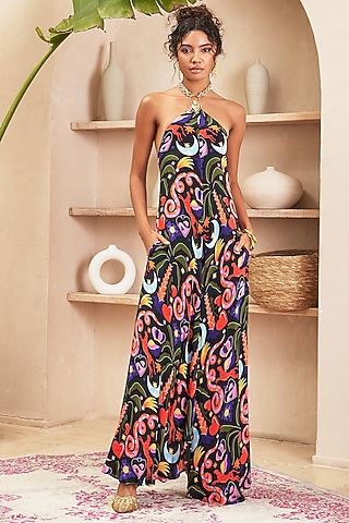 Black Crepe Printed Jumpsuit by PAPA DONT PREACH PRET at Pernia's Pop ...