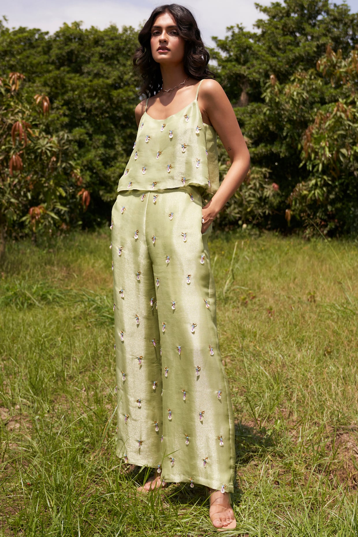 Lime Viscose Tissue Pant Set by Parshya at Pernia's Pop Up Shop 2025