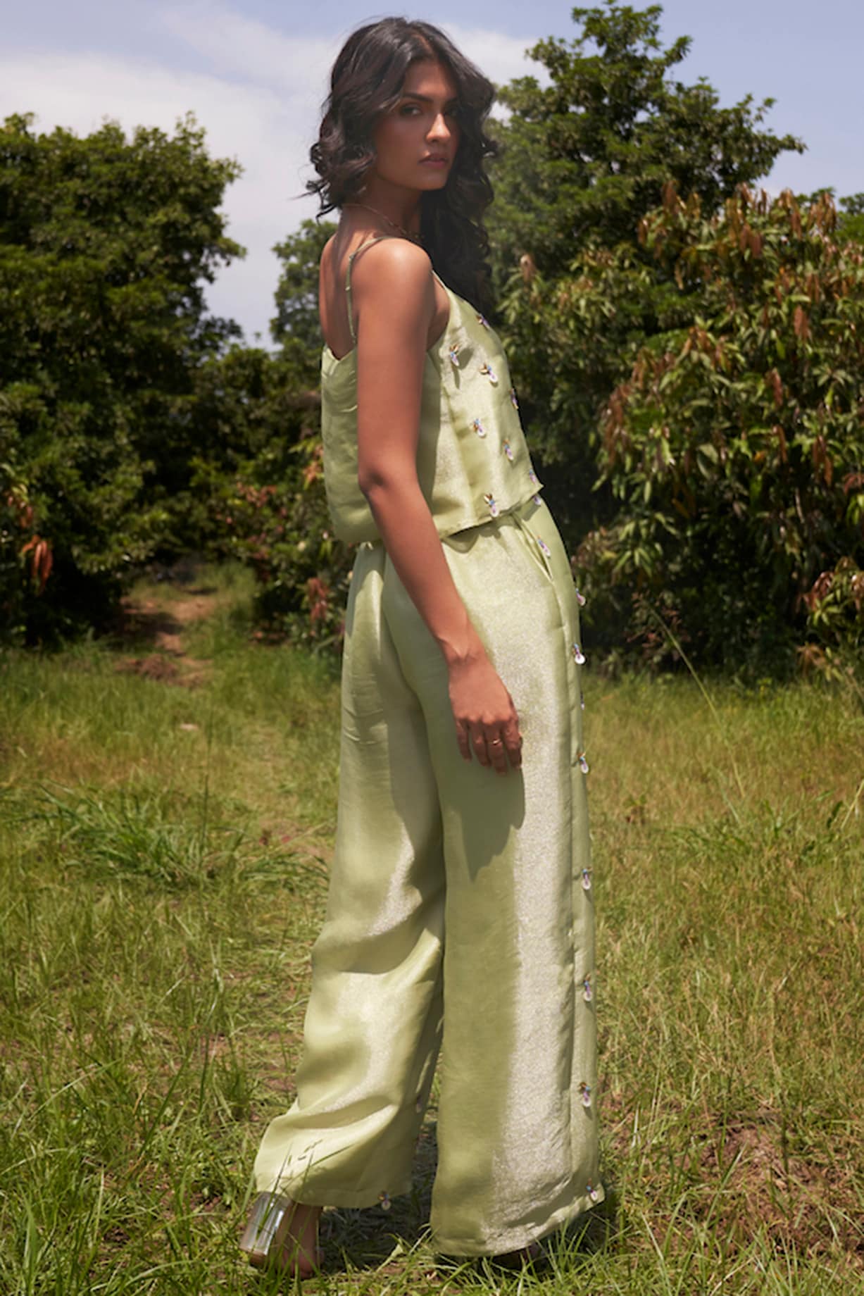 Lime Viscose Tissue Pant Set by Parshya at Pernia's Pop Up Shop 2025