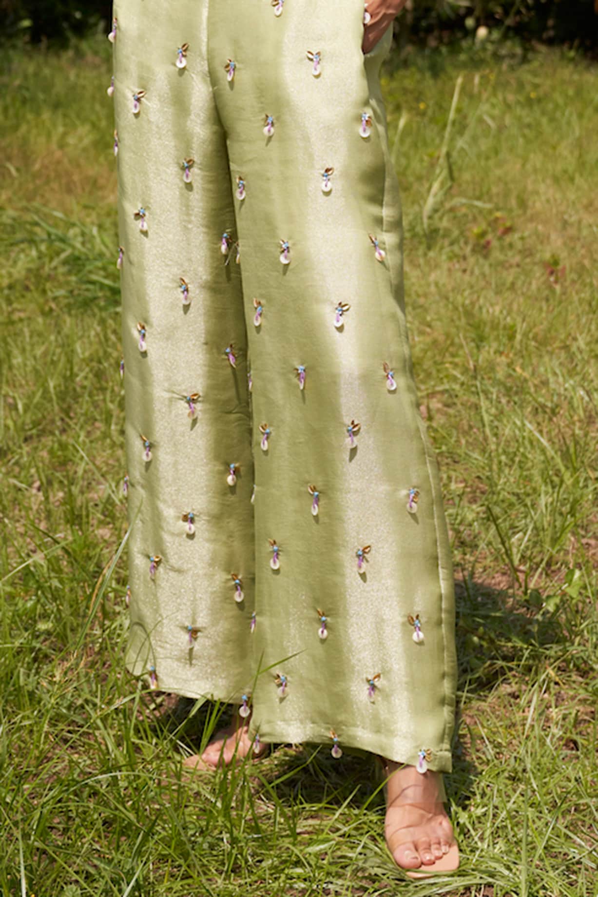 Lime Viscose Tissue Pant Set by Parshya at Pernia's Pop Up Shop 2025