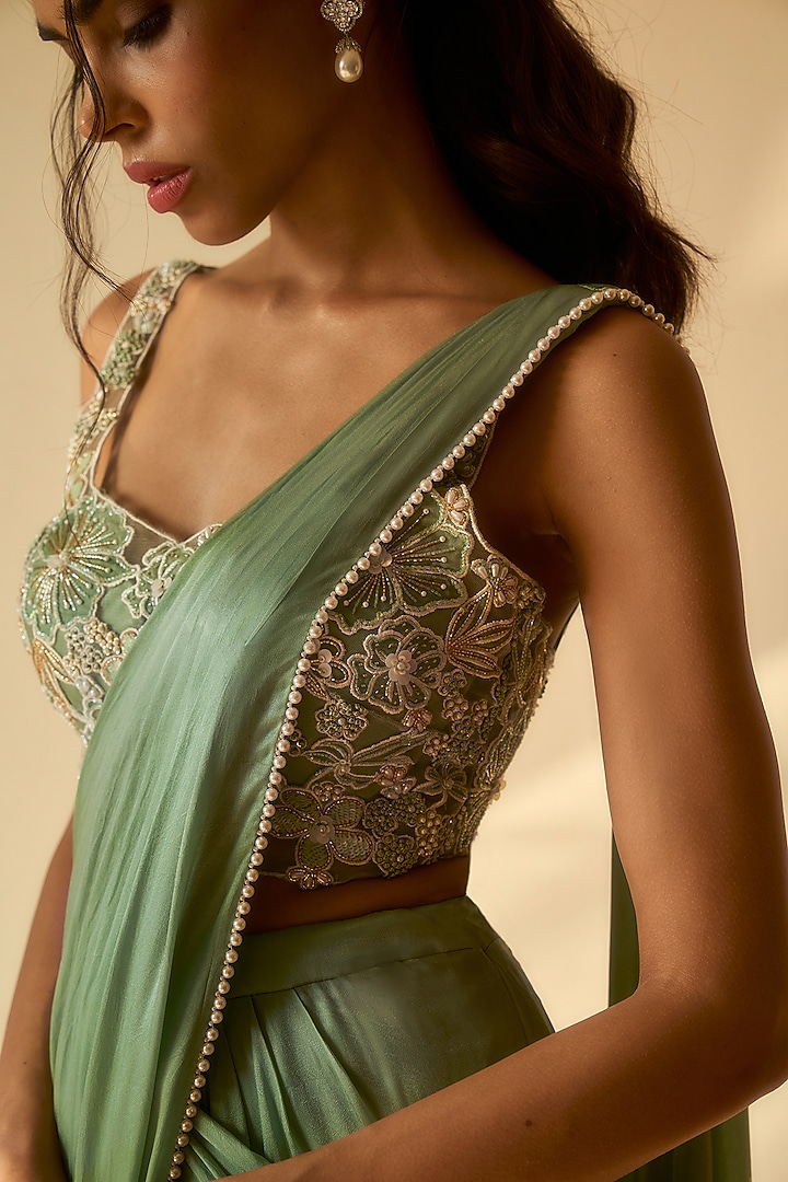 Sea Green Embellished Draped Saree Set by Parshya at Pernia's Pop Up ...