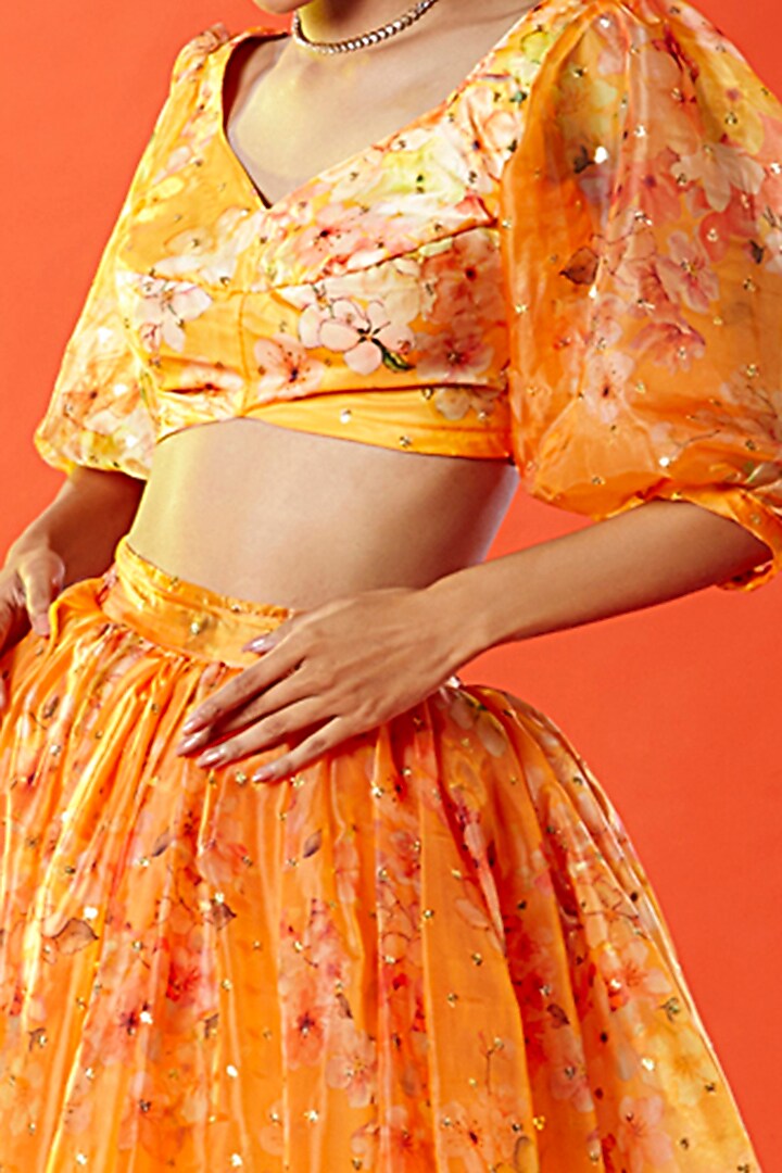 Mustard Tulle Floral Printed & Embellished Top by Phatakaa at Pernia's ...