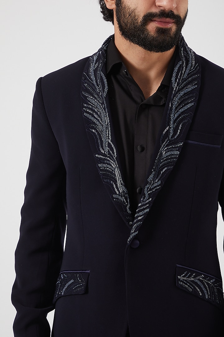 Steel Black Embroidered Tuxedo by PAWAN SACHDEVA at Pernia's Pop Up Shop 2024