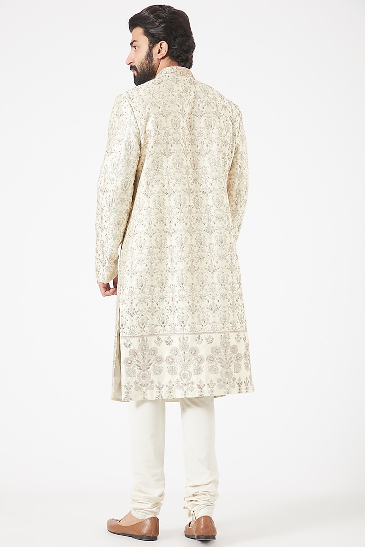 Ivory Embroidered Front-Open Groom Sherwani Set by PAWAN SACHDEVA at ...