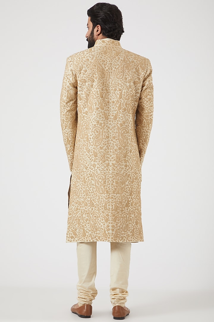 Gold Embroidered Front-Open Sherwani Set Design by PAWAN SACHDEVA at ...