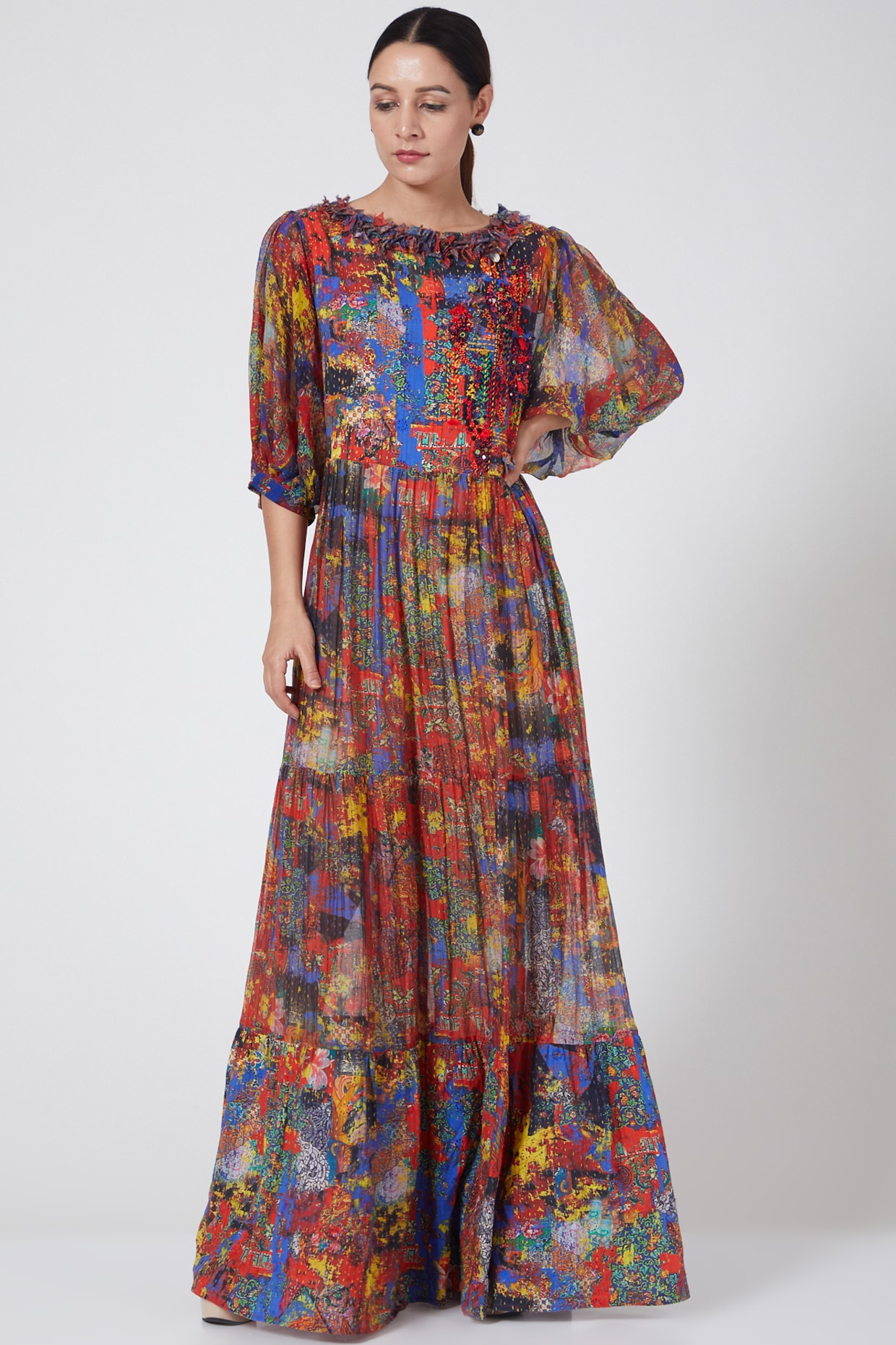 Multi Colored Embroidered Peasant Dress by Payal Jain at Pernia's Pop ...