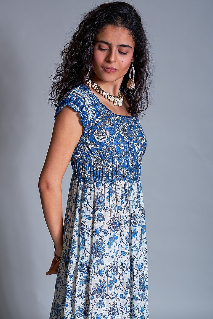 Off White Printed Peasant Tiered Dress by Payal Jain at Pernia's Pop Up ...