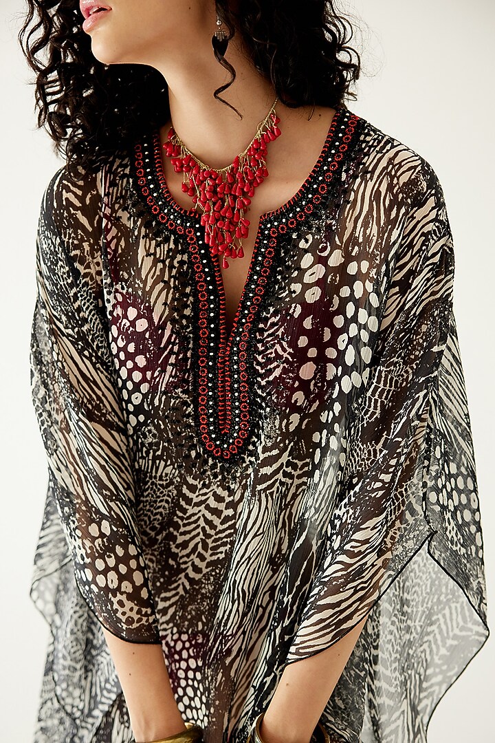 Multi-Colored Crinkle Chiffon Kaftan Design by Payal Jain at Pernia's ...