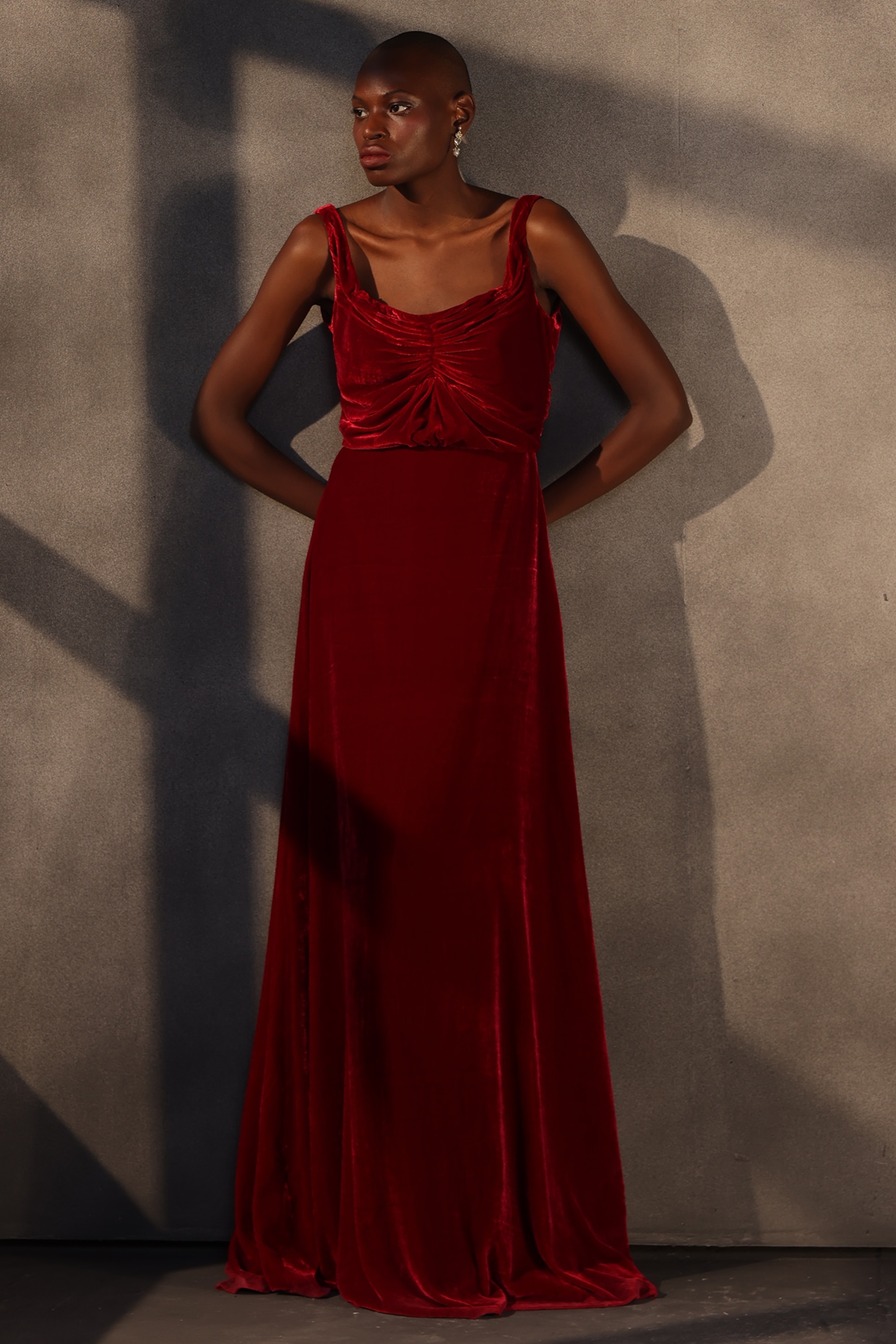 Ruby Red Velvet Draped Gown by Payal Jain at Pernia's Pop Up Shop 2025