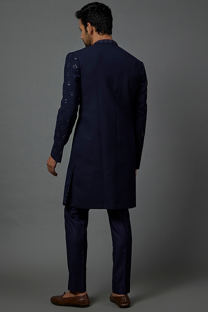 Navy Blue Embroidered Sherwani Set Design by PAARSH at Pernia's Pop Up ...