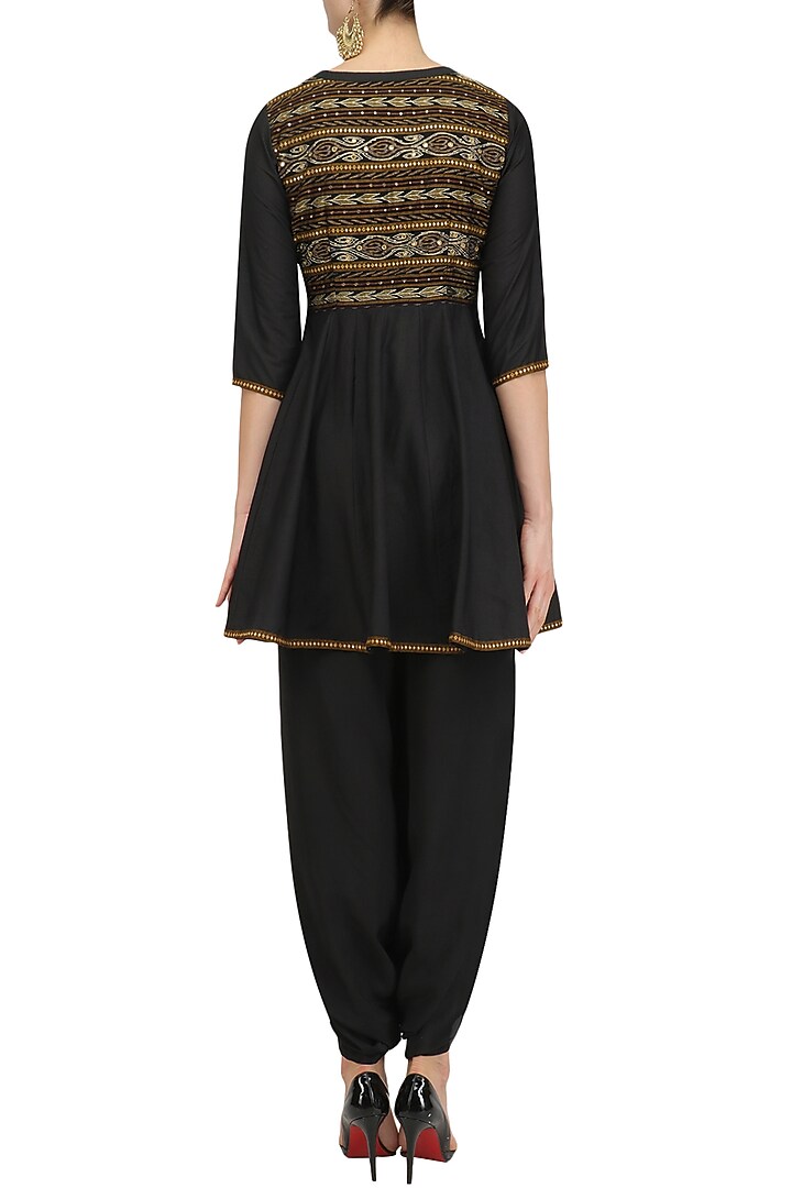 Black embroidered short kalidaar anarkali kurta available only at ...