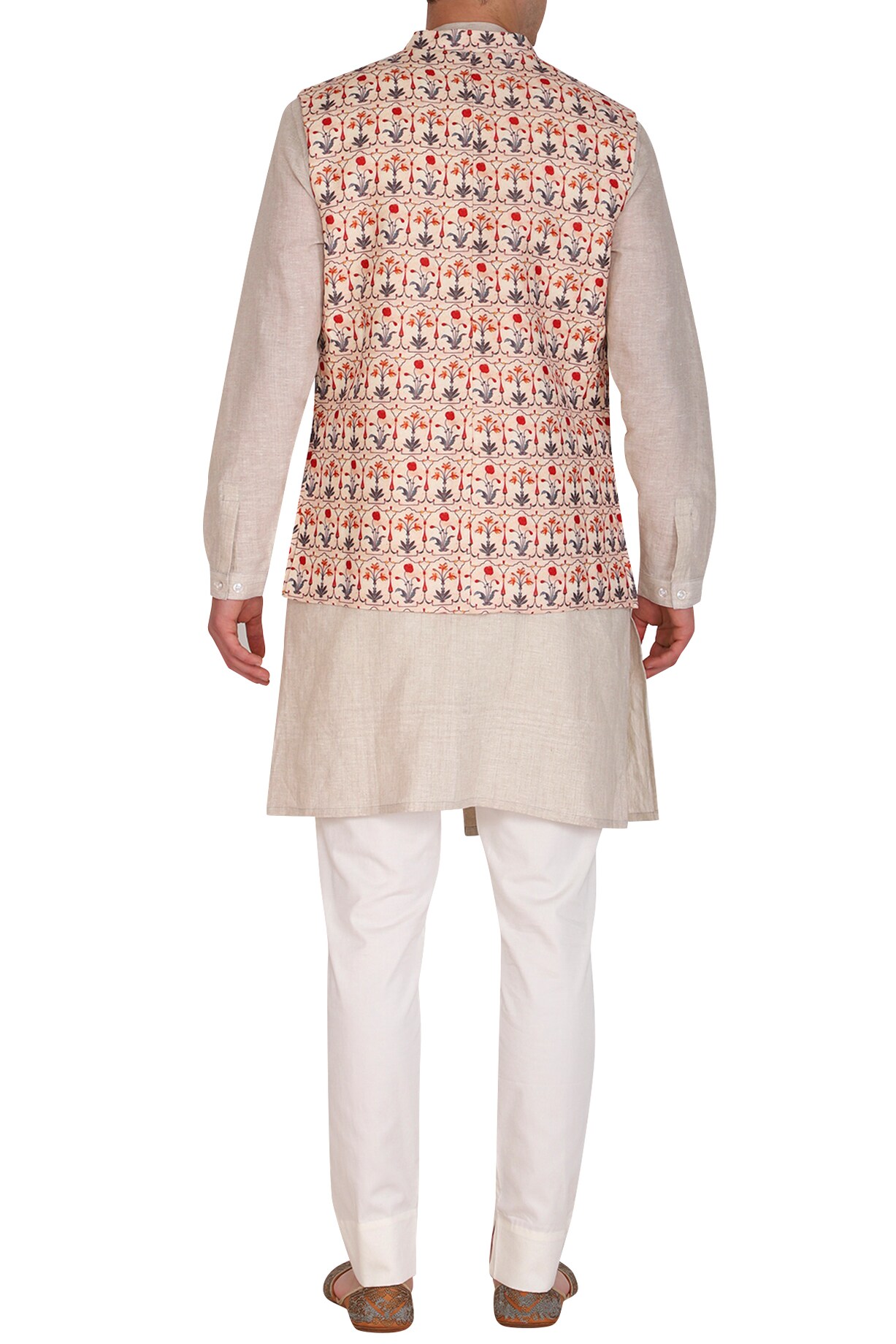 Cream Baroque Printed Bundi Jacket by Project Bandi at Pernia's Pop Up ...