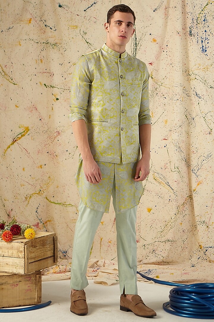 Green Printed Kurta Set With Bundi Jacket by Project Bandi at Pernia's ...