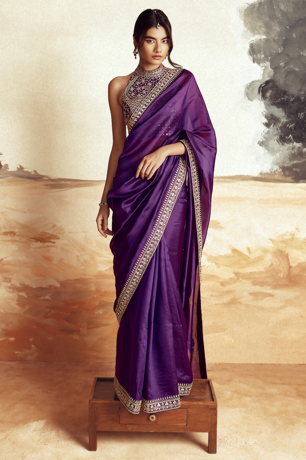 Baigani Silk Organza Embroidered Saree Set by Punit Balana at Pernia's ...