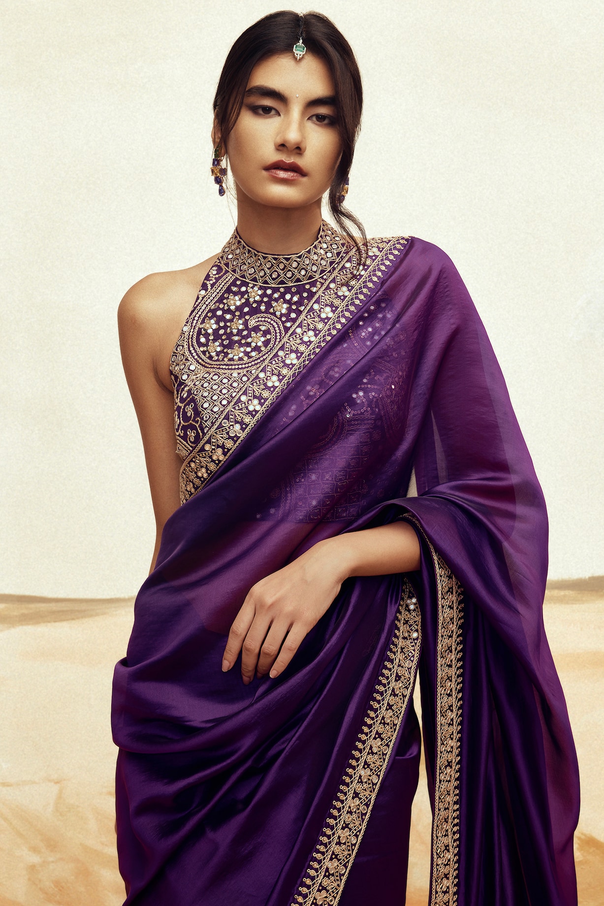 Baigani Silk Organza Embroidered Saree Set by Punit Balana at Pernia's ...