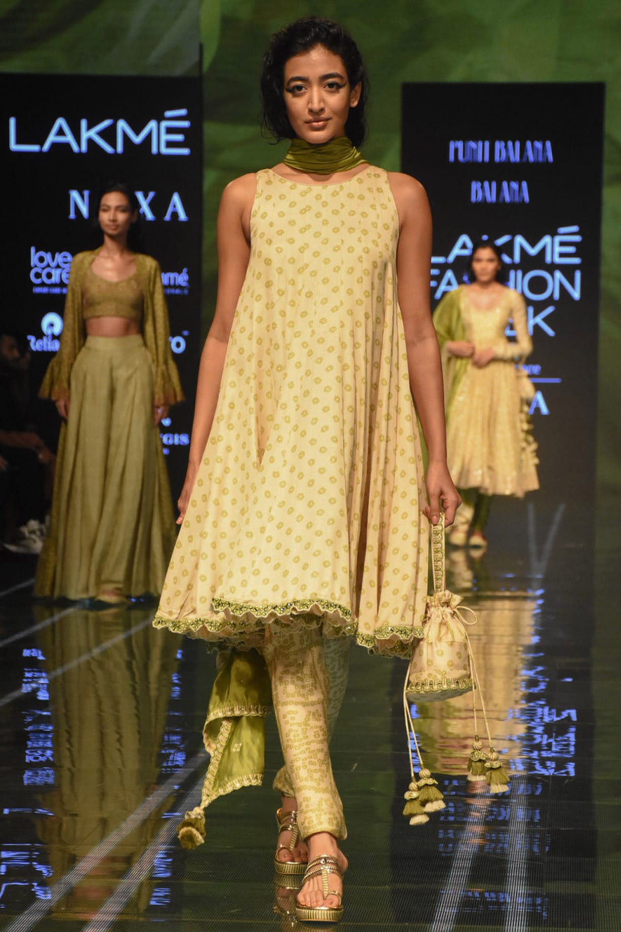 Beige & Heena Green Bandhani Printed Anarkali Set Design by Punit ...