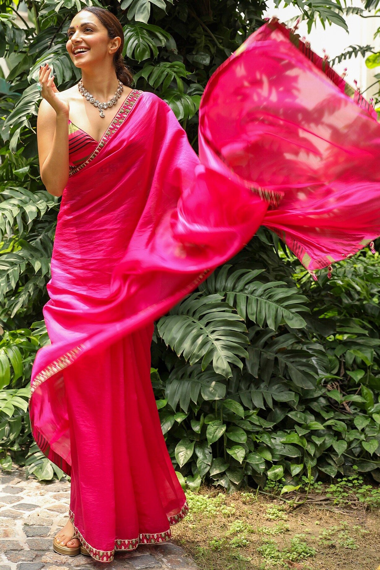 Fuchsia Pink Silk Organza Dabka Work Saree Set by Punit Balana at ...