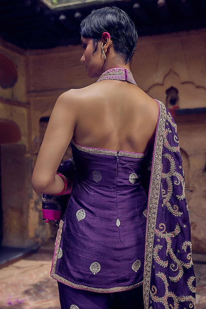 Baigani Banarasi Silk Organza Zardosi Embroidered Gharara Set by Punit ...