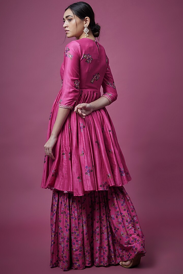 Rani Pink Hand Block Printed Anarkali Set by Punit Balana at Pernia's ...