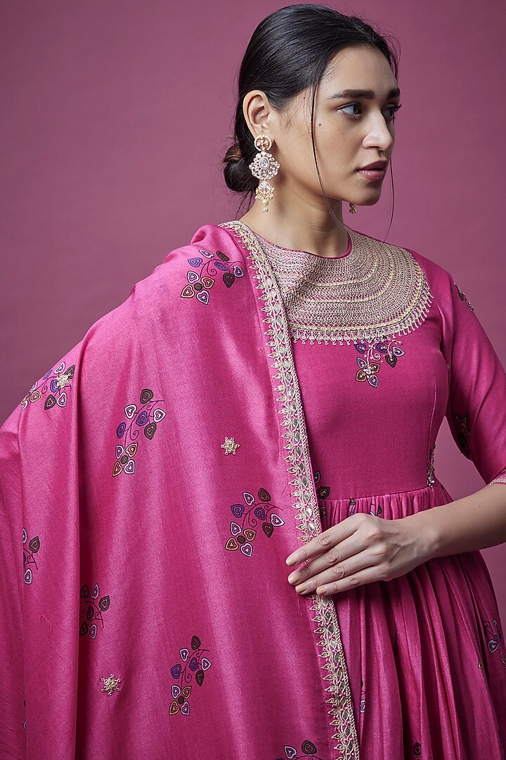 Rani Pink Hand Block Printed Anarkali Set by Punit Balana at Pernia's ...