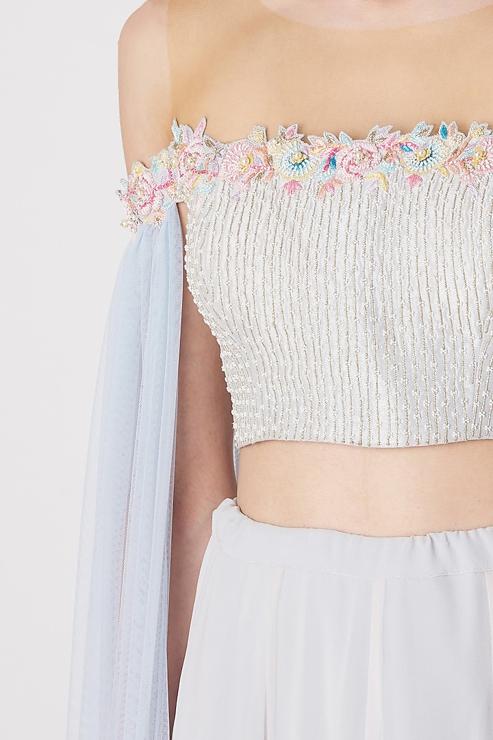 Powder Blue Embroidered Crop Top With Skirt by Priya Chhabria at Pernia ...