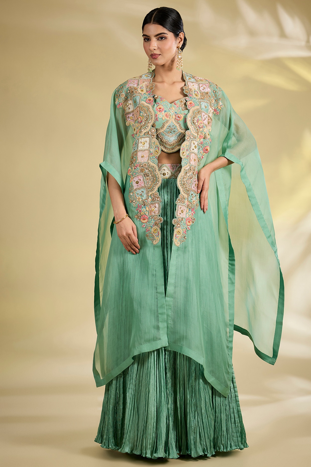 Cyan Organza Cape Set by Petticoat Lane at Pernia's Pop Up Shop 2025