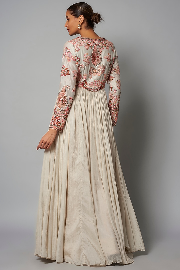 Ivory Chanderi Printed Crushed Kalidar Bridal Anarkali Set by Petticoat ...