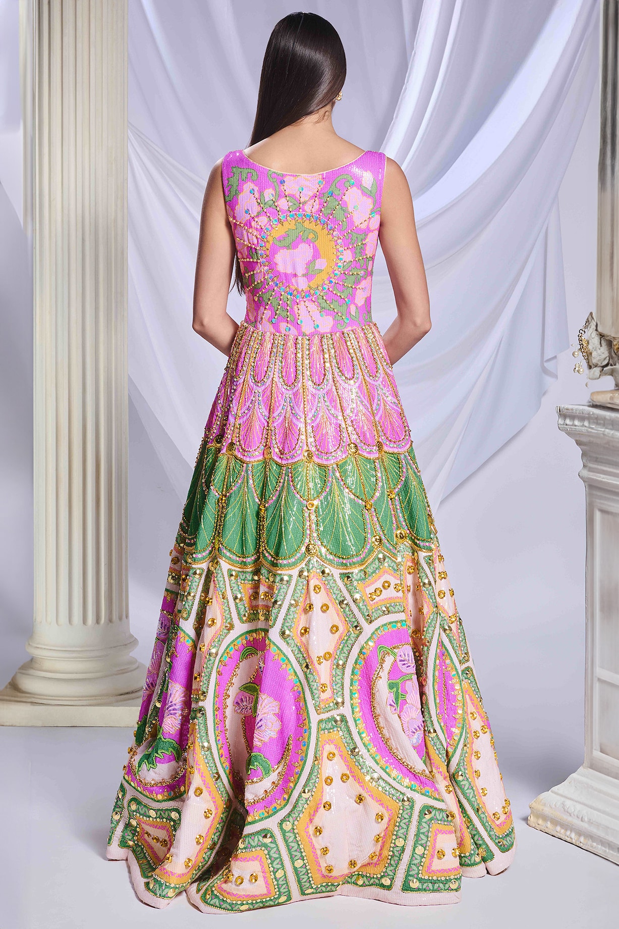 Multi-Colored Sequins Printed & Embroidered Anarkali Set by Papa Don't ...