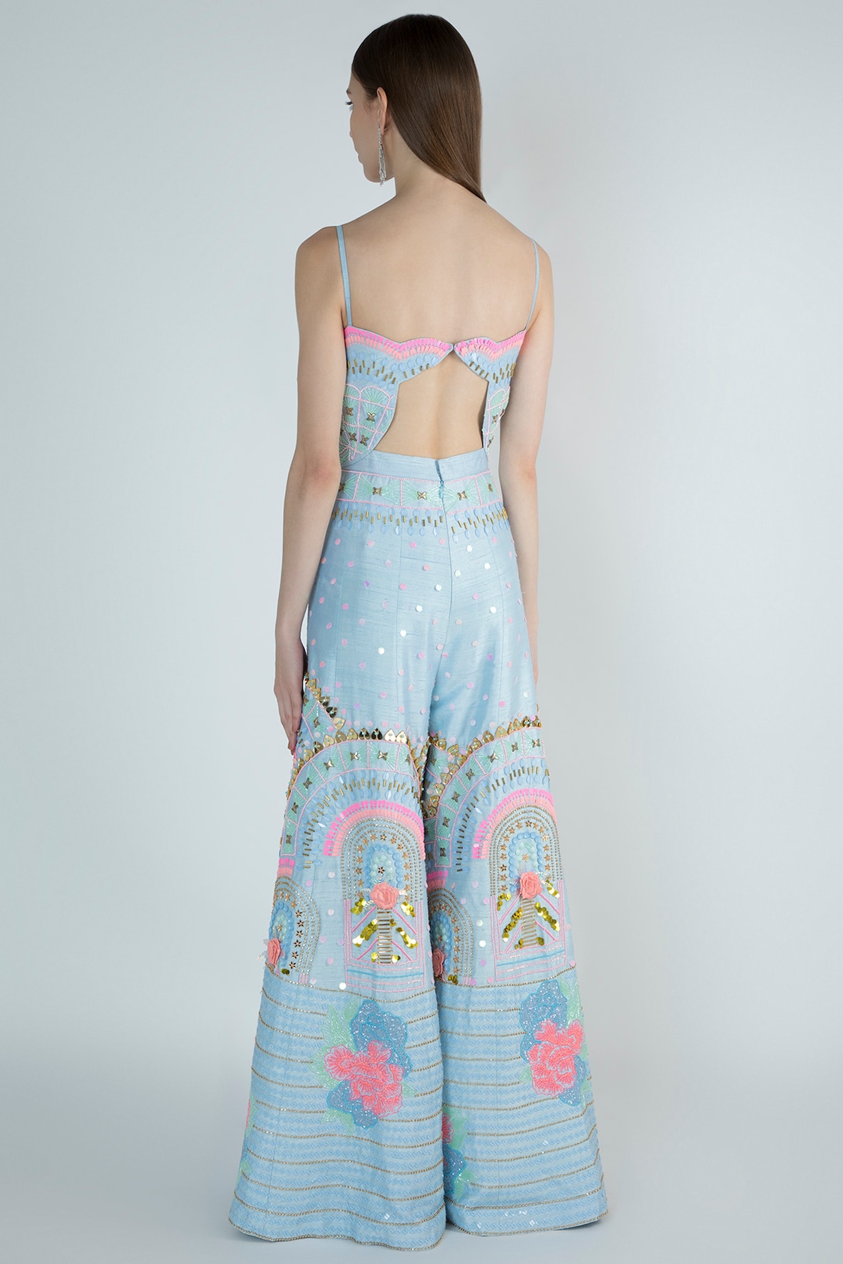 Powder Blue Embroidered Jumpsuit by at Pernia's Pop Up Shop 2025