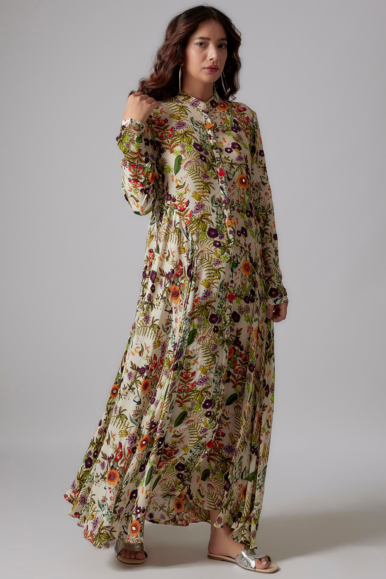 Multi-Colored Crepe Hand Embroidered & Printed Dress by PDS by Sneha at ...