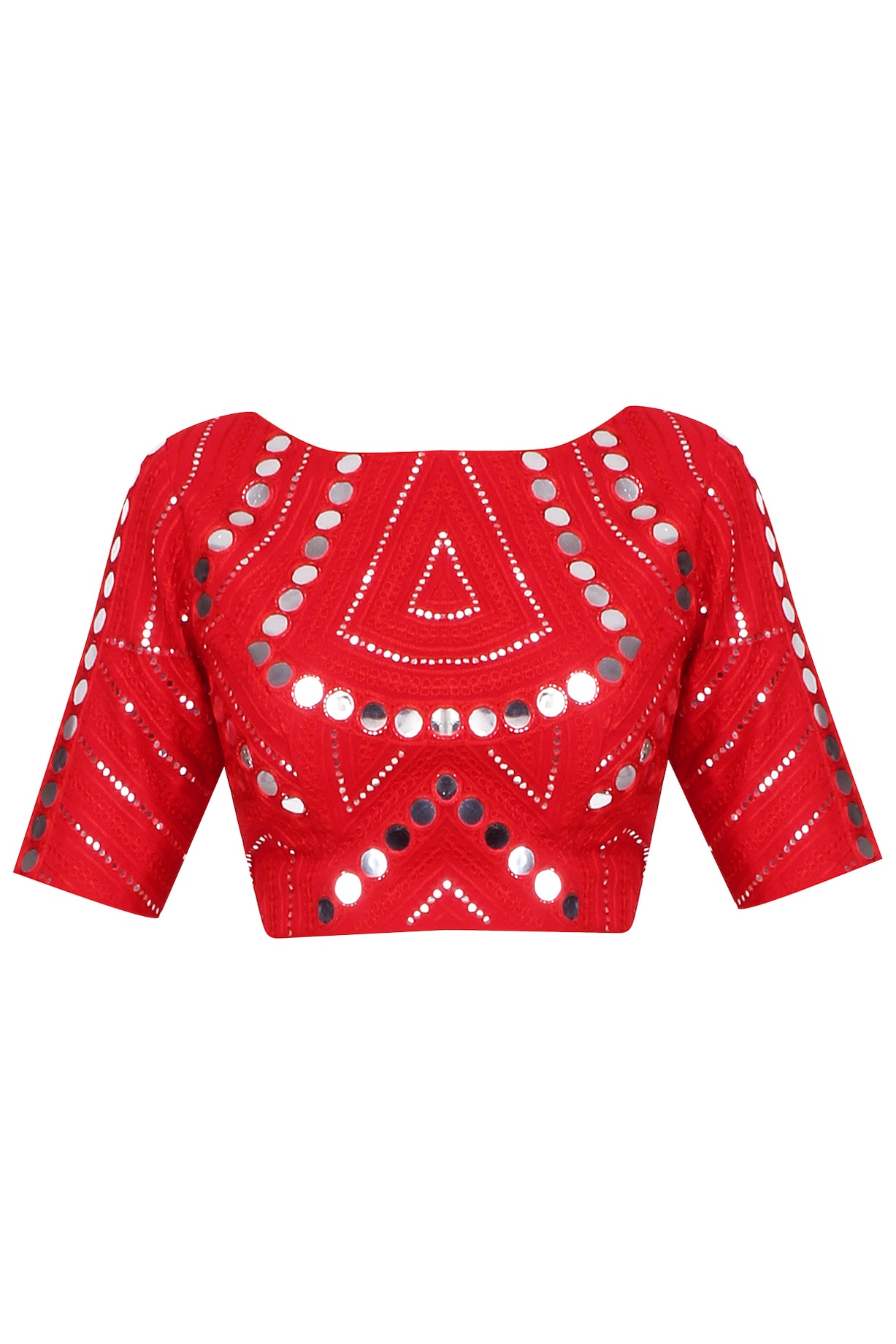 Red mirror work embellished saree with blouse available only at Pernia ...