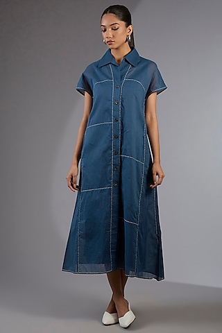 Space Blue Cotton Handloom Summer Dress by Peachoo at Pernia's Pop Up ...