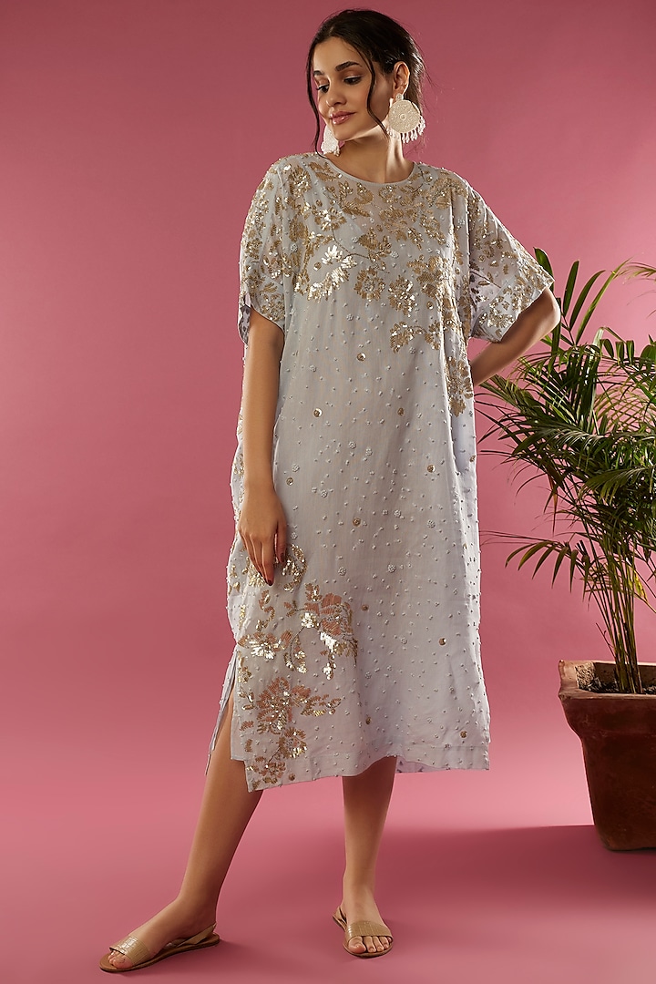 Sky Blue Embellished Kurta Design by Peachoo at Pernia's Pop Up Shop 2024