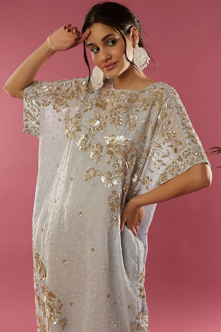 Sky Blue Embellished Kurta Design by Peachoo at Pernia's Pop Up Shop 2024