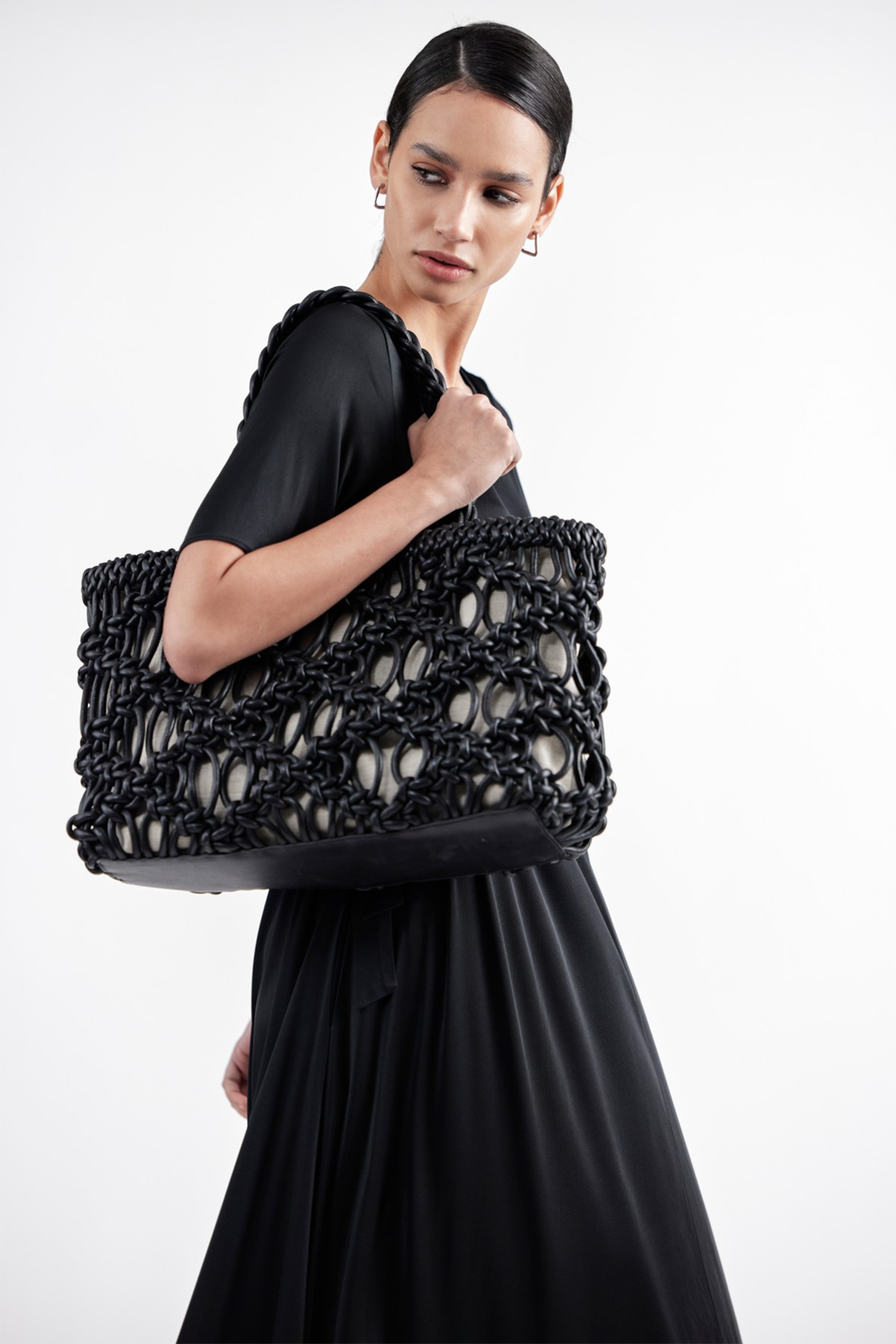 Black Genuine Leather Woven Tote Bag by PERONA Accessories at Pernia's ...