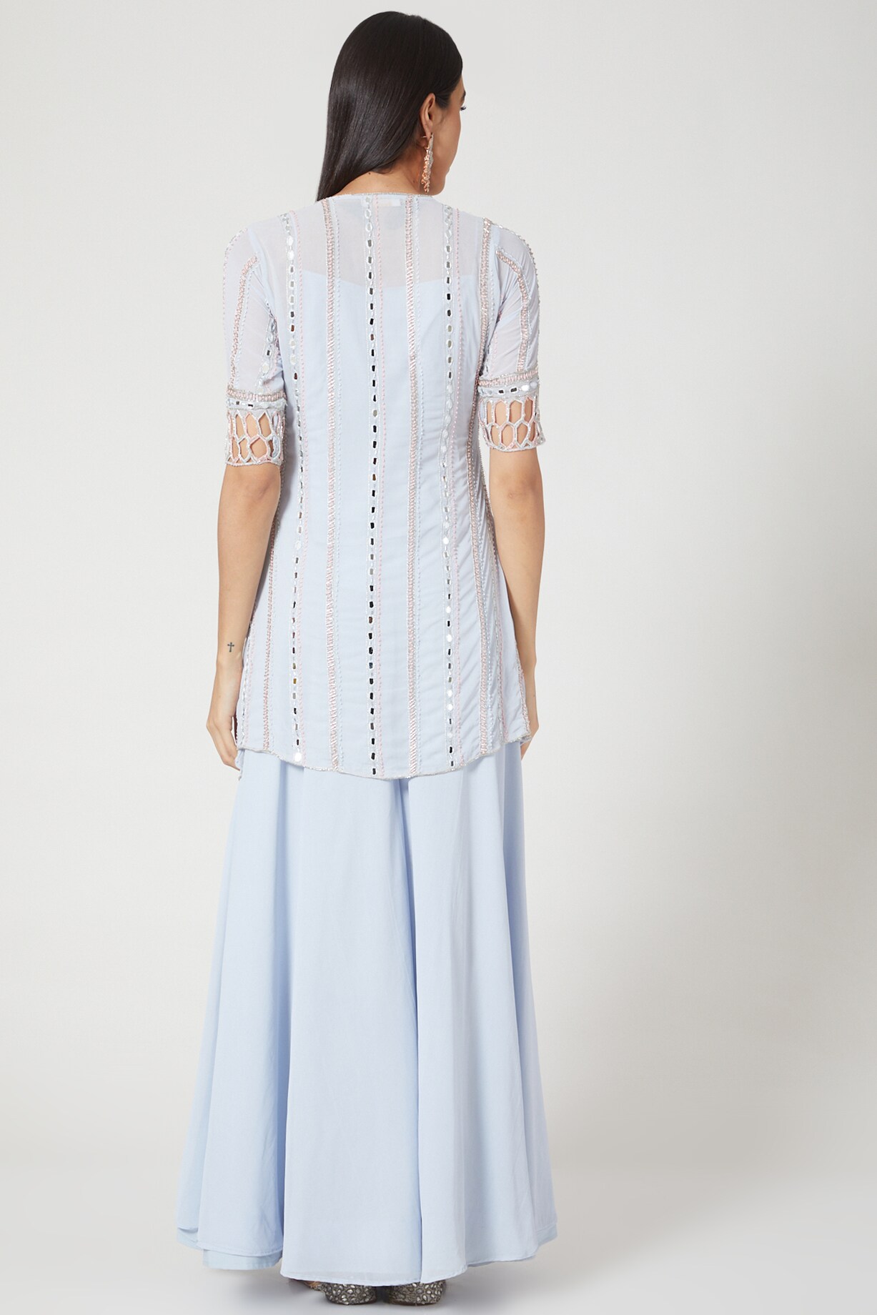 Sky Blue Embellished Sharara Set by Pesha at Pernia's Pop Up Shop 2026