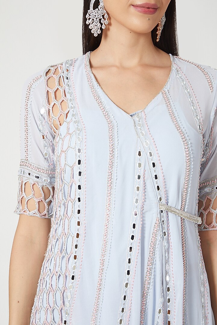 Sky Blue Embellished Sharara Set by Pesha at Pernia's Pop Up Shop 2026