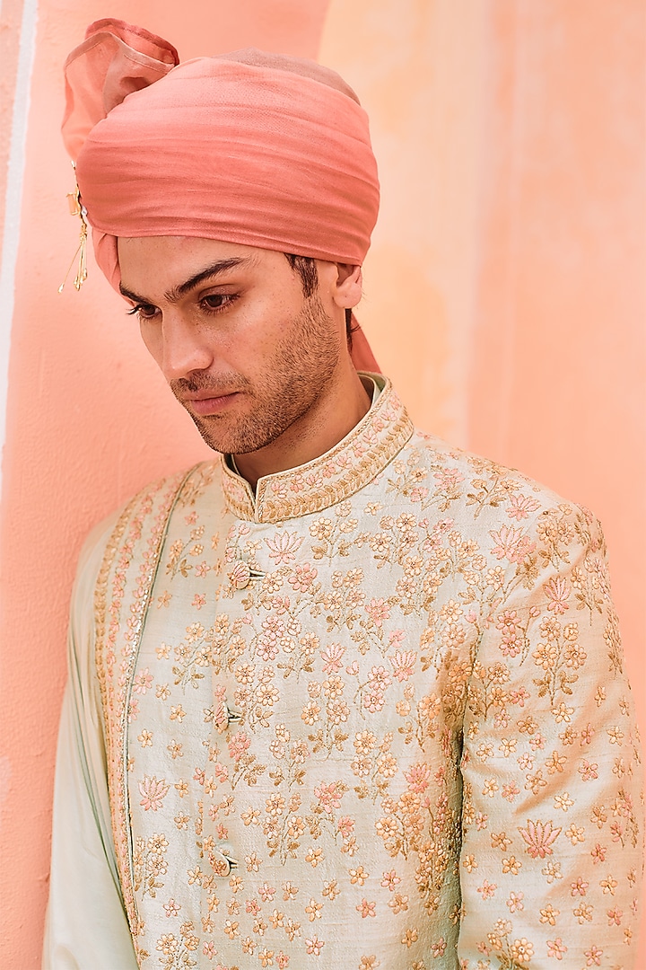 Pastel Green Silk Embroidered Sherwani Set Design by Philocaly at ...