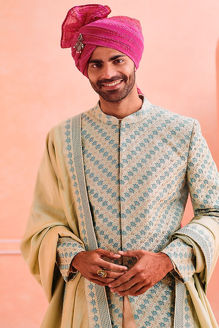 Green Silk Embroidered Sherwani Set Design by Philocaly at Pernia's Pop ...