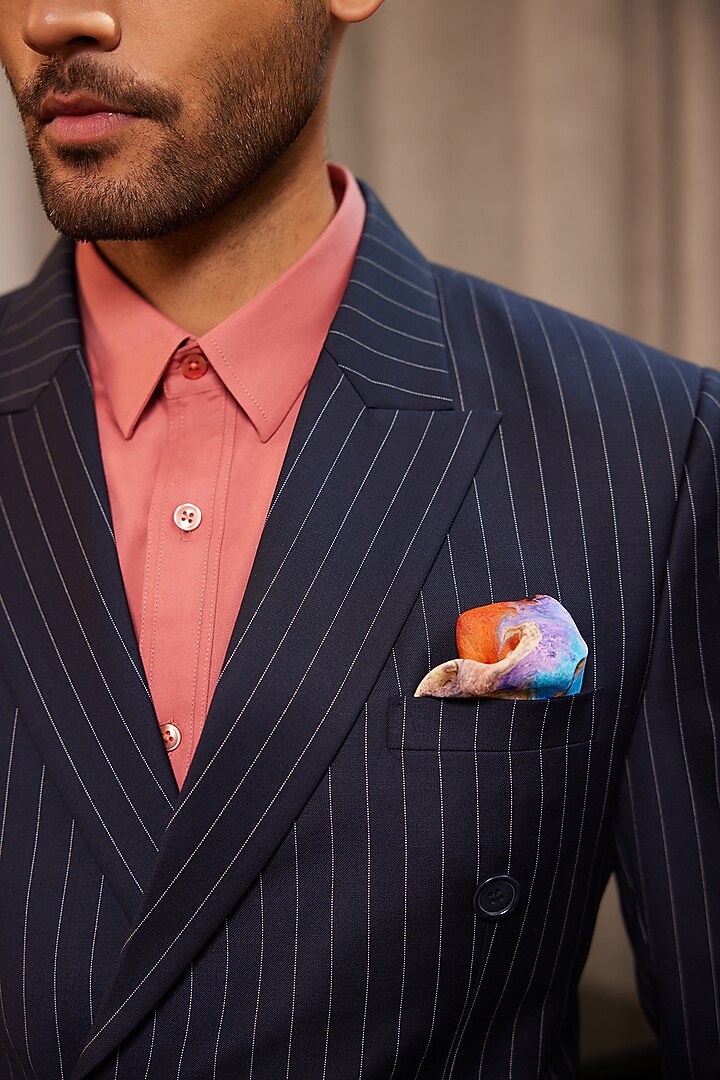 Navy Blue Perennial Wool Double-Breasted Pinstripe Blazer Set by ...