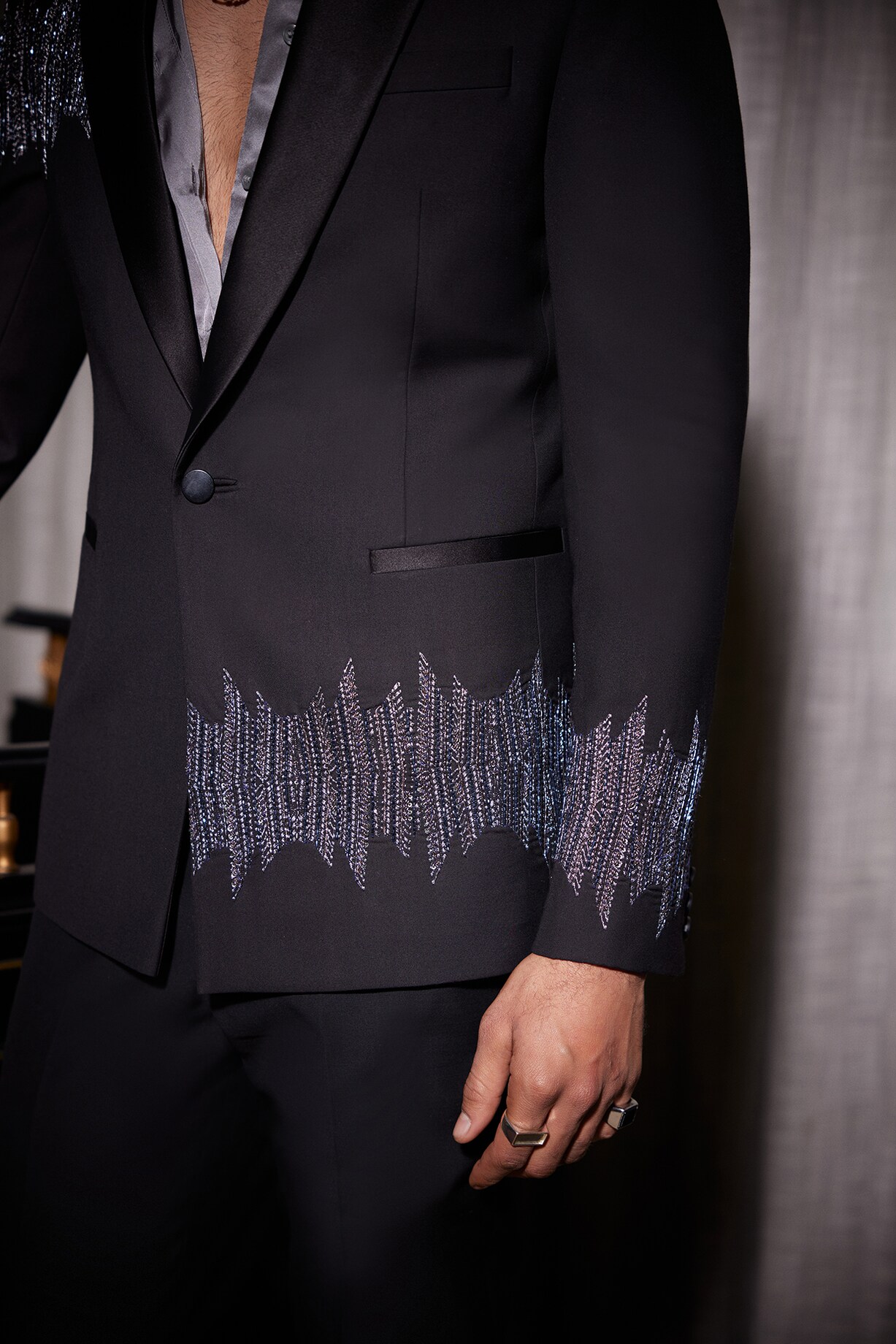 Black Perennial Wool Metallic Embroidered Tuxedo by Philocaly at Pernia ...