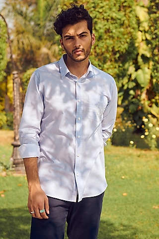 Blue Texture Cotton Shirt by Philocaly at Pernia's Pop Up Shop 2025
