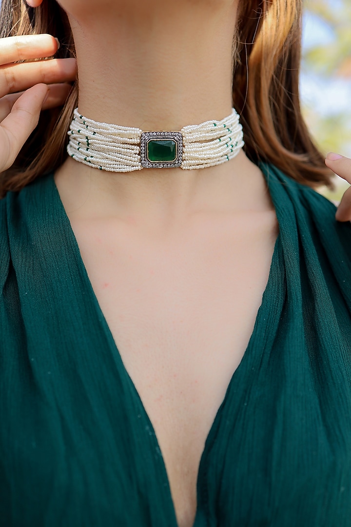 Gold Plated Green Stone Choker Necklace by Do Taara at Pernia's Pop Up ...