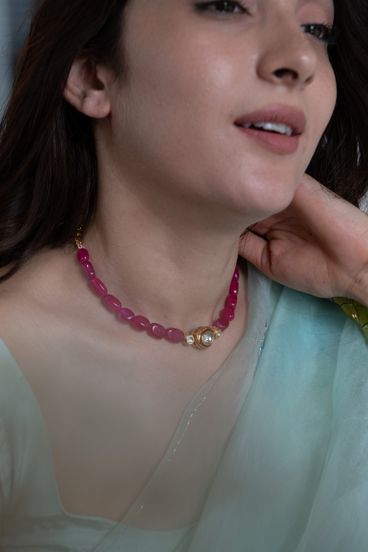 Gold Plated Red Kundan Polki & Agate Stone Choker Necklace by Do Taara ...