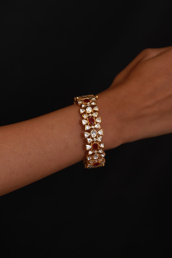 Gold Finish Kundan Polki Bangle In Sterling Silver by Pichola at Pernia ...