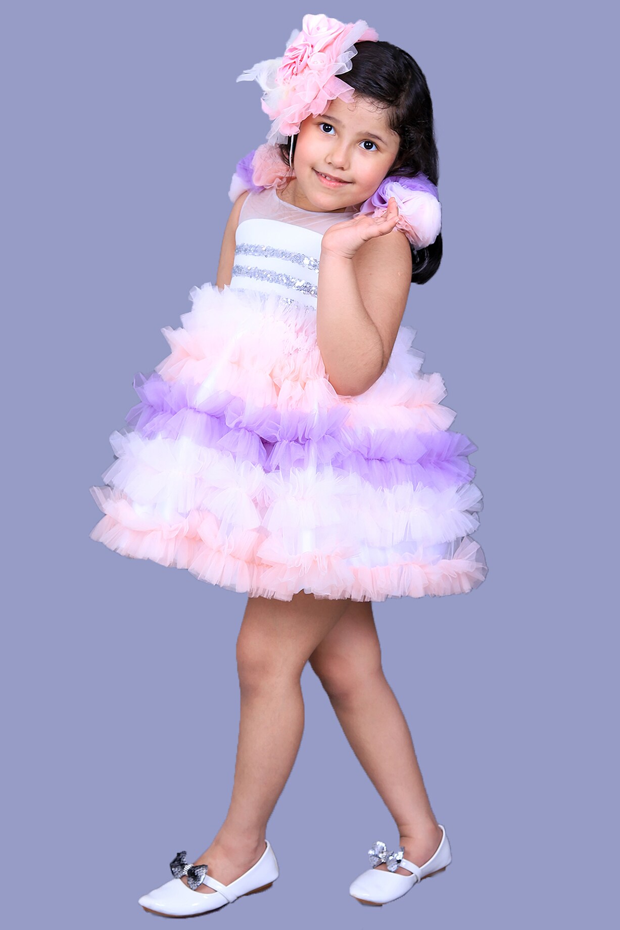 Multi-Colored Net Dress With Sequins For Girls by Pink Cow at Pernia's ...
