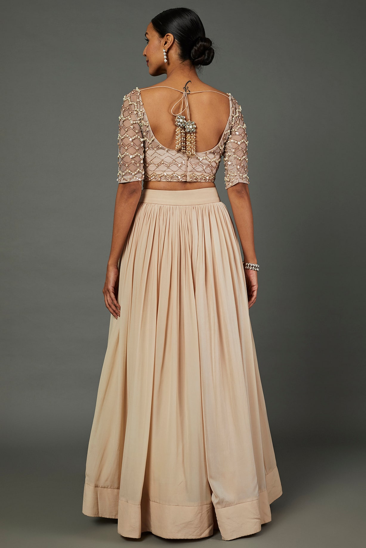 Nude Crepe Gathered Lehenga Set Design by PITARA BY SIPIKA CHAWLA at ...