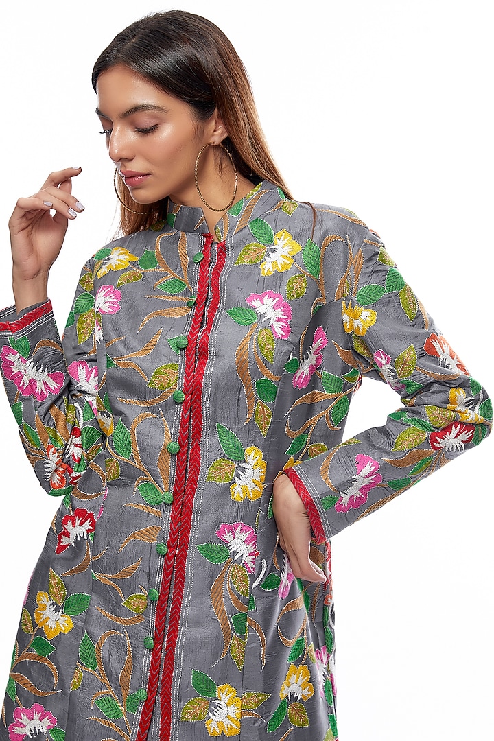 Multi-Colored Silk Hand Embroidered Jacket by Priyanka Jha at Pernia's ...