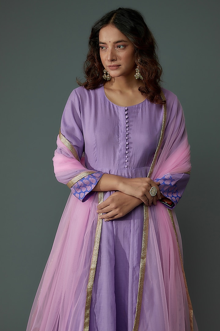 Lavender Chanderi Embroidered Anarkali Set Design by Priyanka Jha at ...