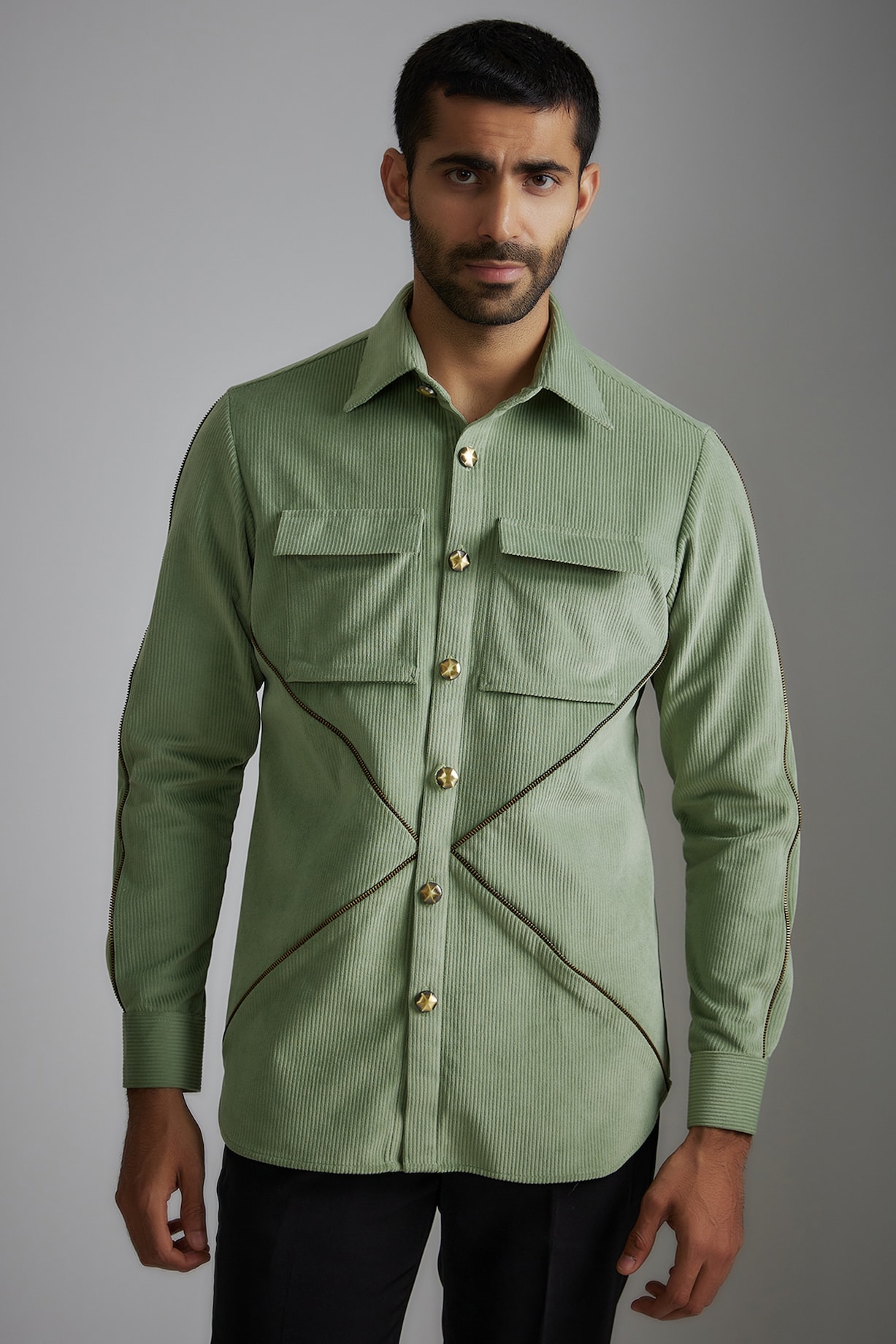 Pista Green Corduroy Shirt by P.S PANKAJ SONI at Pernia's Pop Up Shop 2026